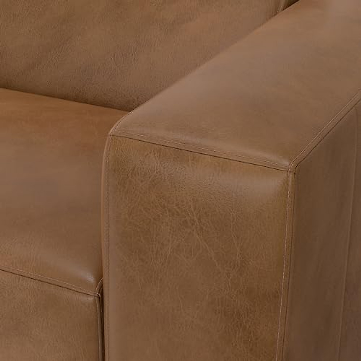 SIMPLIHOME Rex Left-Facing Modular Sectional Sofa in Full-Grain Genuine Leather, Caramel Brown, 122-inches Wide, Handcrafted Modern-Style 4-Seater L-Shaped Leather Couch with Left Chaise