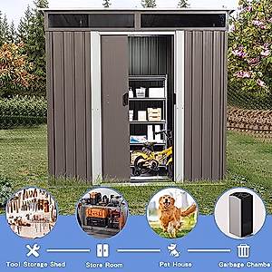 Jaxenor 6ft x 5ft Weatherproof Outdoor Metal Storage Shed with Transparent Plate Grey