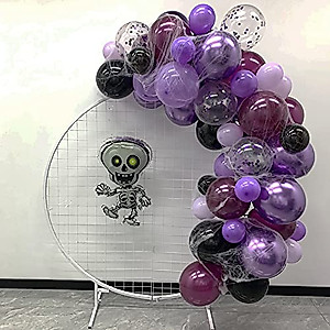 Halloween Balloon Arch Garland Kit, Black Purple Confetti Balloons Skull Balloon and Halloween Spider Webs for Kids Halloween Scary Birthday Party Decorations Supplies, 100 Pack