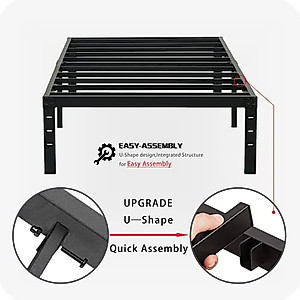 Elenooz 14 Inch Twin Metal Bed Frames, Sturdy Steel Slat Support Black,3500 lbs Heavy Duty Metal Platform Bed Frames,Quiet Noise Free,Easy Assembly,No Box Spring Needed(Twin)