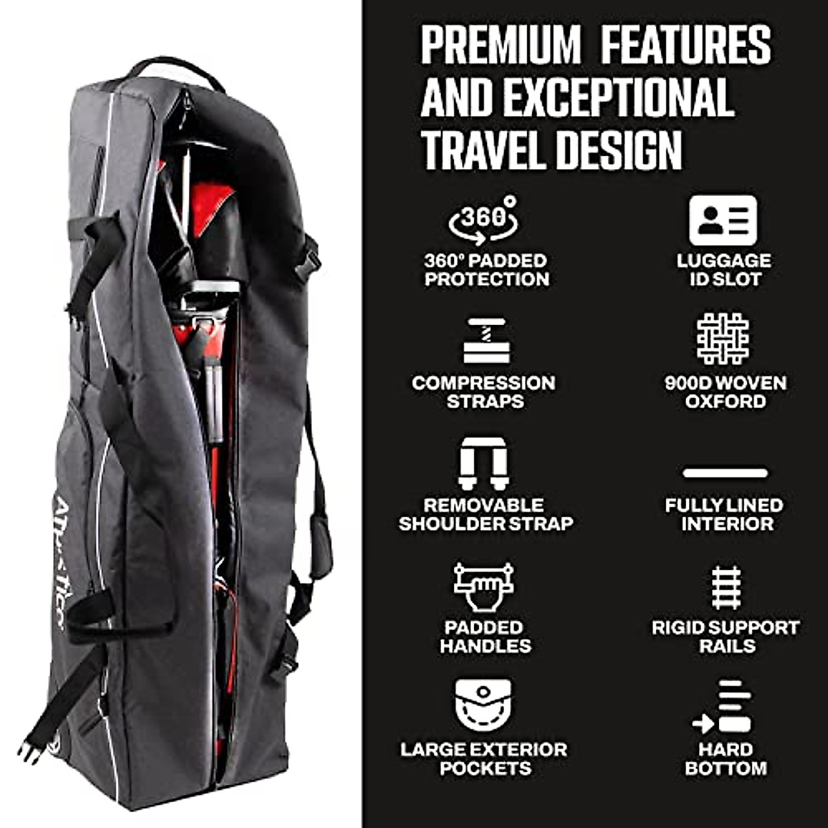 Athletico Ace Wheeled Golf Travel Bag - Heavy Duty Padded Golf Travel Bags with Wheels - Soft-Sided Golf Club Travel Cover Protects Clubs - Waterproof Golf Bag Travel Case - Universal Size