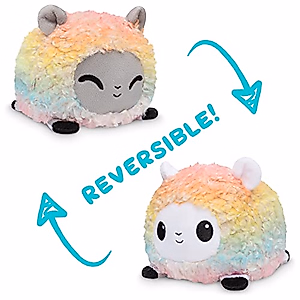 TeeTurtle - The Original Reversible Sheep Plushie - Pride - Gray + White Rainbow - Cute Sensory Fidget Stuffed Animals That Show Your Mood!