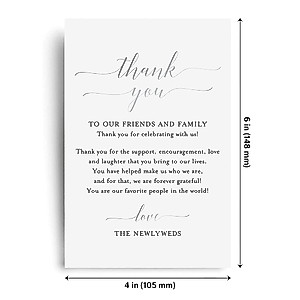 Bliss Collections Wedding Reception Thank You Cards, Pack of 50 Real SILVER Foil Cards, Great Addition to Your Table Centerpiece, Place Setting, Wedding Decorations, Each Card is 4x6, Made in the USA