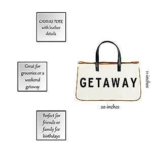 Santa Barbara Design Studio Tote Bag Hold Everything Collection Black and White 100% Cotton Canvas with Genuine Leather Handles, Large, Getaway