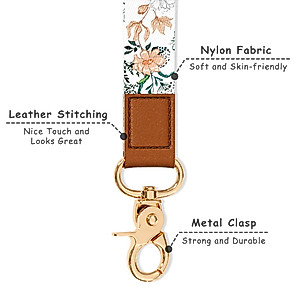 Hsxnam Wrist Lanyard Key Chain, Cute Wristlet Strap Keychain Holder for Women Keys Car Airpods ID Badges Phone, White Flower…