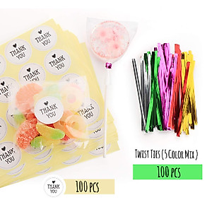 200Pcs Candy Treat Bags 4" x 6" Clear Cellophane Bag& 2.8'' x 4'' Small Treat Bags with Ties, Thickening Plastic Party Favor Bags for Lollipop Bags Cookie Chocolate Wrapping