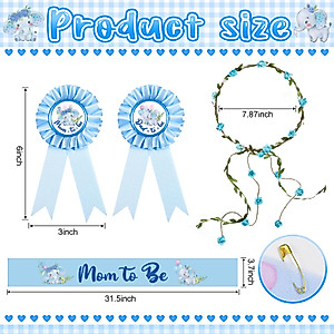 Chunful Elephant Theme Baby Shower Sash Mom to Be Sash and Dad to Be Pin Flower Crown for Gender Reveals Party Baby Shower Party Favors Decorations for Boys and Girls Pregnancy Props Gift (Blue)