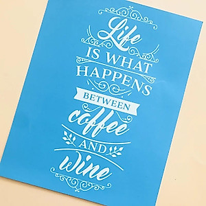 MANGOUSONG Screen Printing Kit,22x28cm Life is What Happens Between Coffee and Wine Mesh Screen Stencils Self-Adhesive Silk for Canvas Bag Printing