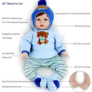 Aori Reborn Baby Dolls Boy 22 Inch Realistic Lifelike Newborn Baby Doll with Teddy Toy and Doll Accessories for Children 3+