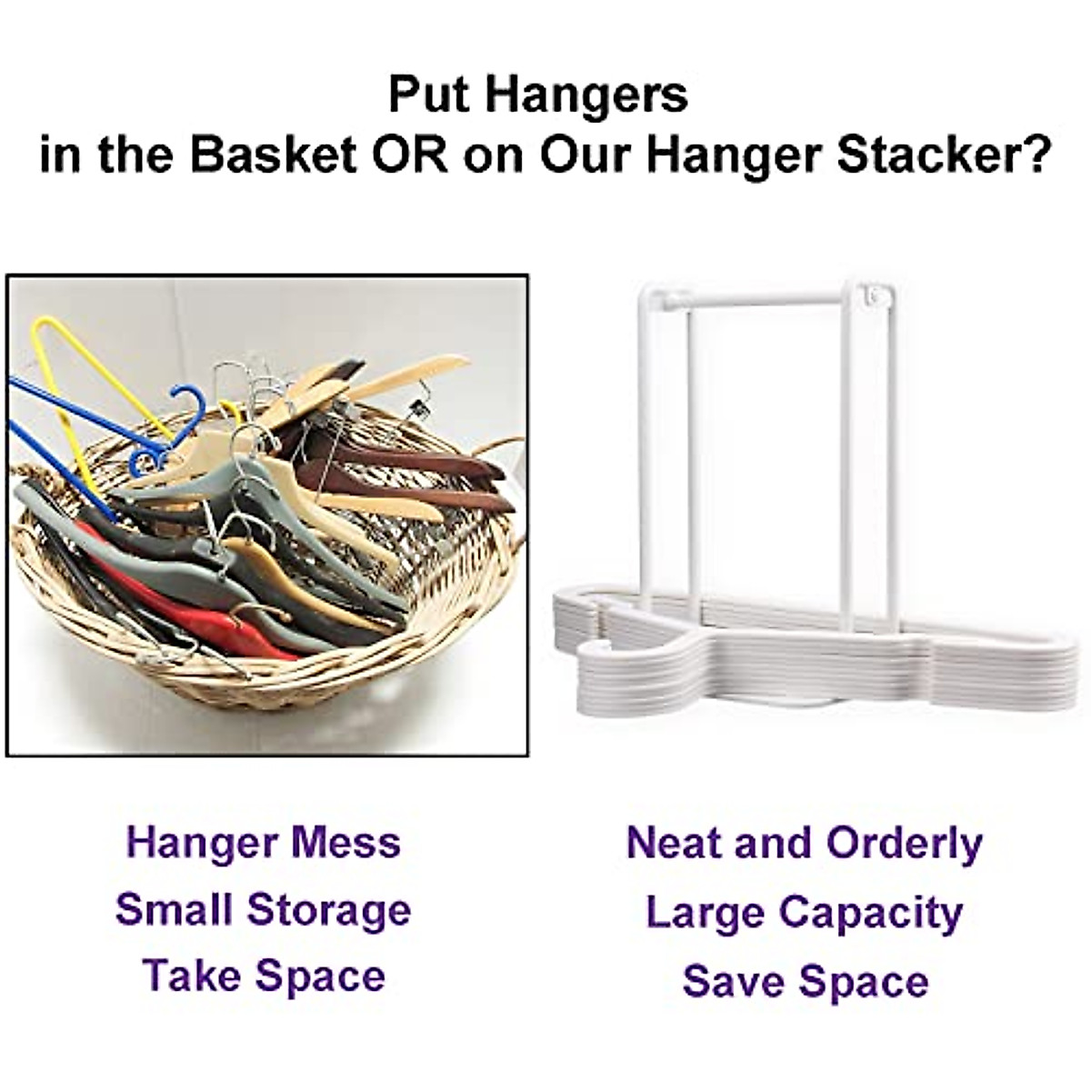 Hanger Organizer, Portable Hanger Stacker, Plastic Hanger Holder, Clothes Hanger Storage Rack Stand for Closet Laundry Room, White