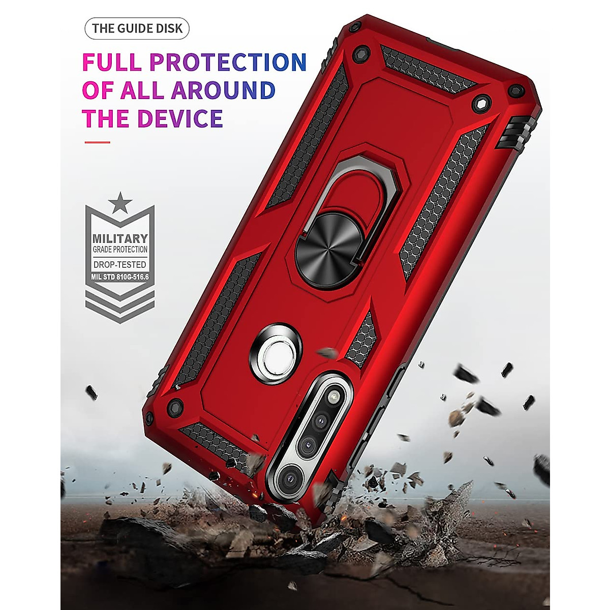 YZOK Compatible with Moto G Fast case,with HD Screen Protector,[Military Grade] Ring Car Mount Kickstand Hybrid Hard PC Soft TPU Shockproof Protective Case for Motorola Moto G Fast (Red)
