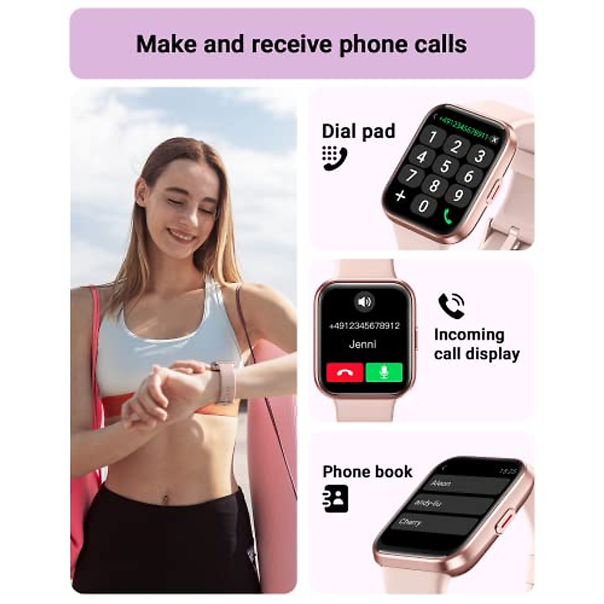 Smart Watch for Men Women(Call Receive/Dial), Alexa Built-in, 1.7" Touch Screen Fitness Tracker with Heart Rate Sleep Tracking, 60 Sports Modes, 5ATM Waterproof Smartwatch for Android iPhone, Pink