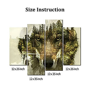 Wolf 4 Pieces Modern Canvas Painting Wall Art The Picture for Home Decoration Wolf Pine Trees Forest Water Wolf Animal Print On Canvas Giclee Artwork for Wall Decor