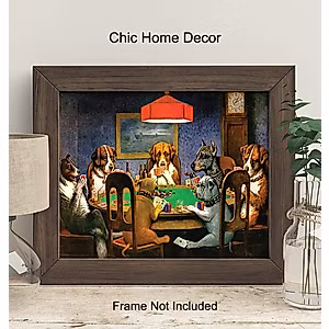 Dogs Playing Cards - Unframed Wall Art Print - Great Home Decor for Game Room or Man Cave - Awesome Gift For Animal Lovers - Ready to Frame (8X10) Photo