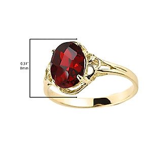 Modern Contemporary Rings 14K Yellow Gold January Birthstone Genuine Oval Garnet Gemstone Solitaire Ring - Size 8