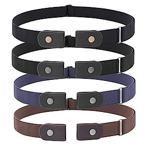 4 Pieces No Buckle Stretch Men, Women Belt for Jeans Pants, WHIPPY Ladies Buckle Free Elastic Invisible Belts (Black Khaki Blue, Fit Pants Size 32-48 Inches)