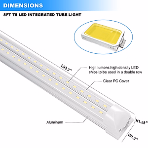Phiwicsh 8FT LED Shop Light 10 Pack, Hanging/Surface Mount 6000K/White Light LED Tube Light, Plug & Play 72W 11520LM Super Bright High Output T8 LED Ceiling Lighting, Linkable Shop Lights for Garage