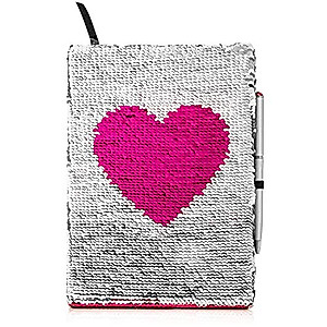 Twerp Sequin Journal for Girls - Includes Gem-top Pen | Reversible Sequin Heart Diary | Perfect Notebook for Girls