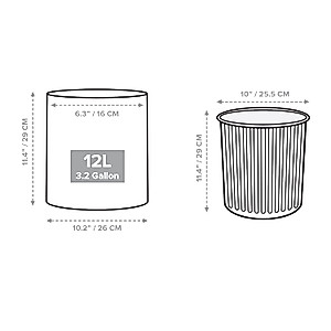 Modern Round Waste Basket - 3.2Gal/12.1L Open Top Trash Bin - Gray Garbage Can with Removable Plastic Bin Liner - Touchless Bathroom Garbage Can or Trash Can for Kitchen - Minimalist Office Trash Can