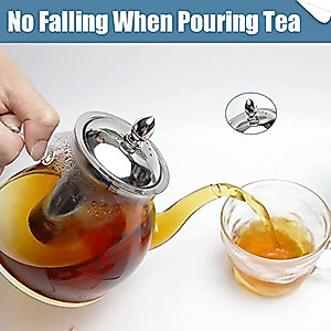 TETWIN Glass Teapot Including 2 Blooming Flower Tea Balls, Stovetop Safe Tea Pot with Removable Infuser for Blooming and Loose Leaf Tea, 1000ml / 33.8oz