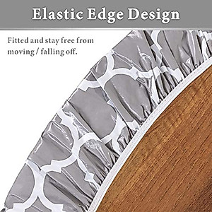 UMINEUX Oval Fitted Vinyl Tablecloth with Elastic Edged & Flannel Backing, Waterproof Wipeable Oval Table Cover - Fits Tables up to 42"X68" (Gray Moroccan)