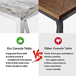 VIKIZUES Console Table with Power Outlets & USB Ports, 70" Narrow Sofa Table with Metal Frame, Entryway Table for Living Room Hallway Foyer Entrance, Couch Table Behind Sofa, Vintage White