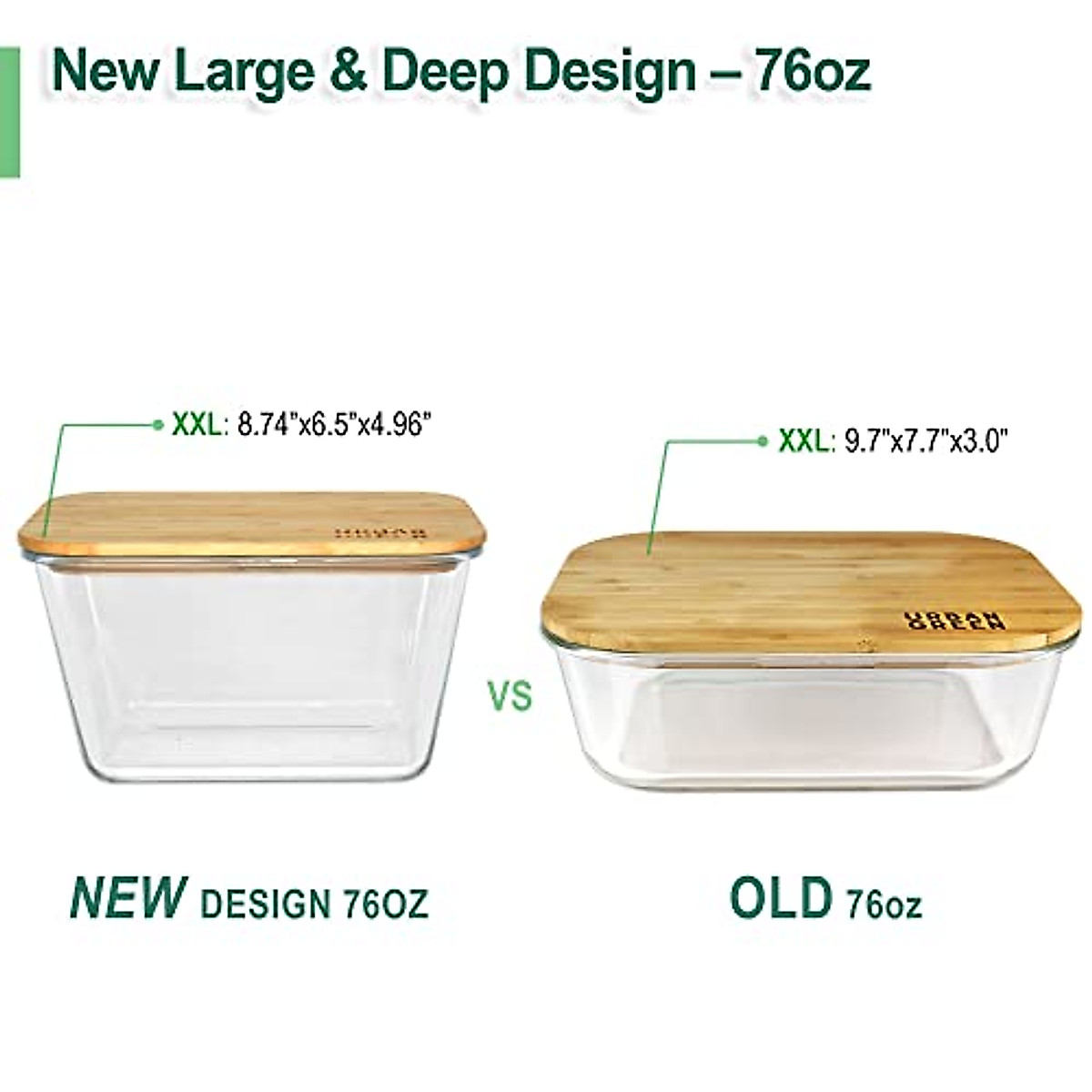 Urban Green Glass Container with Wood Lid, Glass food storage Container with Lids, Glass Meal Prep Containers Set, Glass Containers set (Natural-Bamboo-1p)