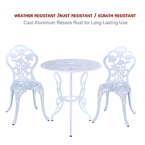 C/G 3 Piece Bistro Set,Outdoor Patio Set,Anti-Rust Cast Aluminum Bistro Table Set for Park Yard Front Porch Furniture(White)