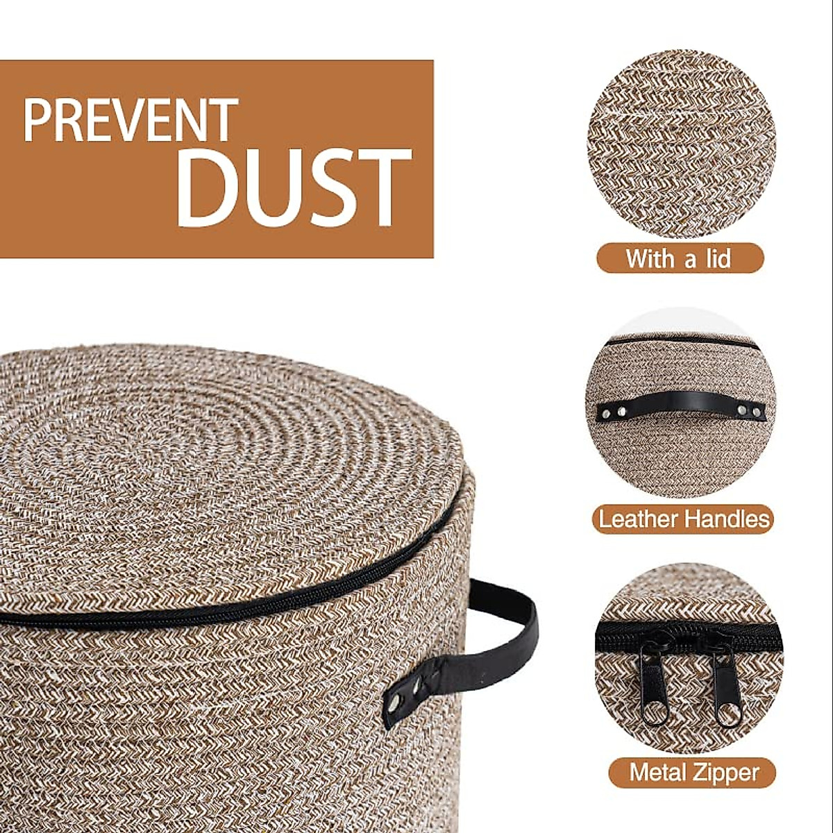 WAYIDEAL Cotton Rope Storage Basket with Lid & Wicker basket with Lid for Toys, Books, Multi-Purpose Storage Basket for Living Room,14x13inches(Brown)