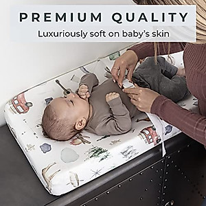 Pobibaby - 2 Pack Premium Changing Pad Cover - Ultra-Soft Cotton Blend, Stylish Woodland Pattern, Safe and Snug for Baby (Explore)