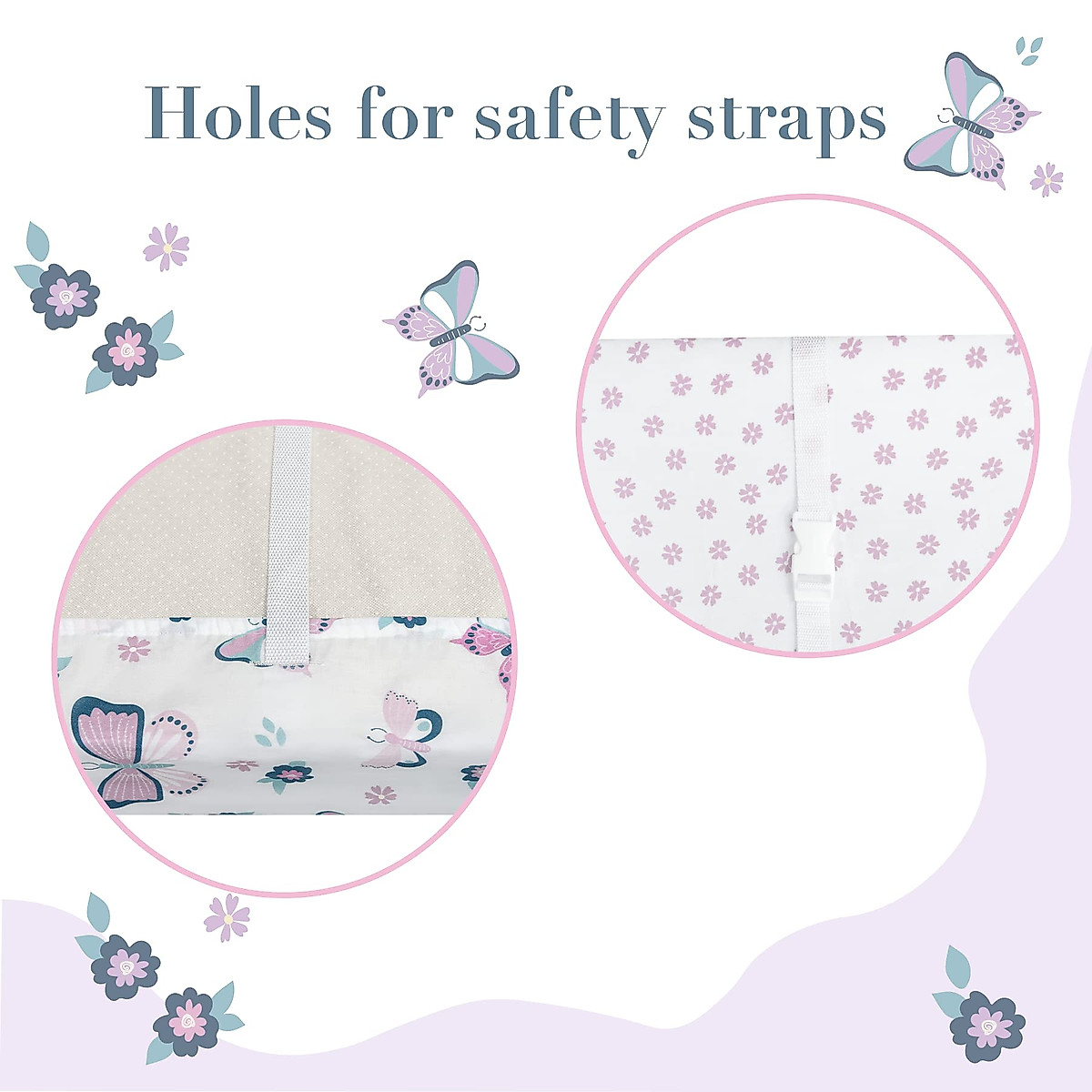 My Little Zone 100% Cotton Changing Pad Cover for Baby Girls, Floral - Breathable Bassinet, Mini Crib Mattress Fitted Sheets - Butterfly Blossom, 32"x16" with 8" Deep Pocket, White-Light Pink, 2 Pack
