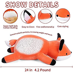 WeBingo Weighted Stuffed Animals, 24" Weighted Fox Plush Toy 4.2 Lb Soft Pillow Cute Giant Plushie Gifts for Kids & Adults(Fox)