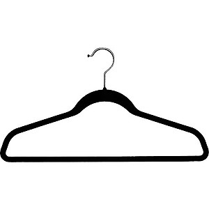 Black Velvet Ultra Thin Slimline Hanger with Fixed Bar, Space Saving Flocked Suit Hangers with Chrome Hook (Set of 25) by The Great American Hanger Company
