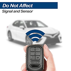 INFIPAR Fit for Honda Passport CR-V Accord Pilot Civic HR-V Insight Genuine Leather Smart Key Fob Case Cover Keyless Entry Protector, with Key Chain (5-Button, Black)