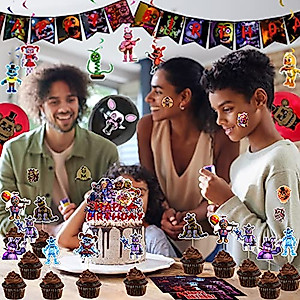 Kikuke fnaf Birthday Party Supplies, 117 Pcs Halloween Party Decorations Includes Backdrop, Cake Topper, Invitation Cards, Happy Birthday Banner, Balloons, Stickers