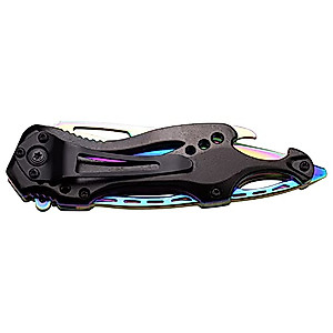 MTech USA MT-705RB Folding Knife, Rainbow Half-Serrated Blade, Black Handle, 4.5-Inch Closed