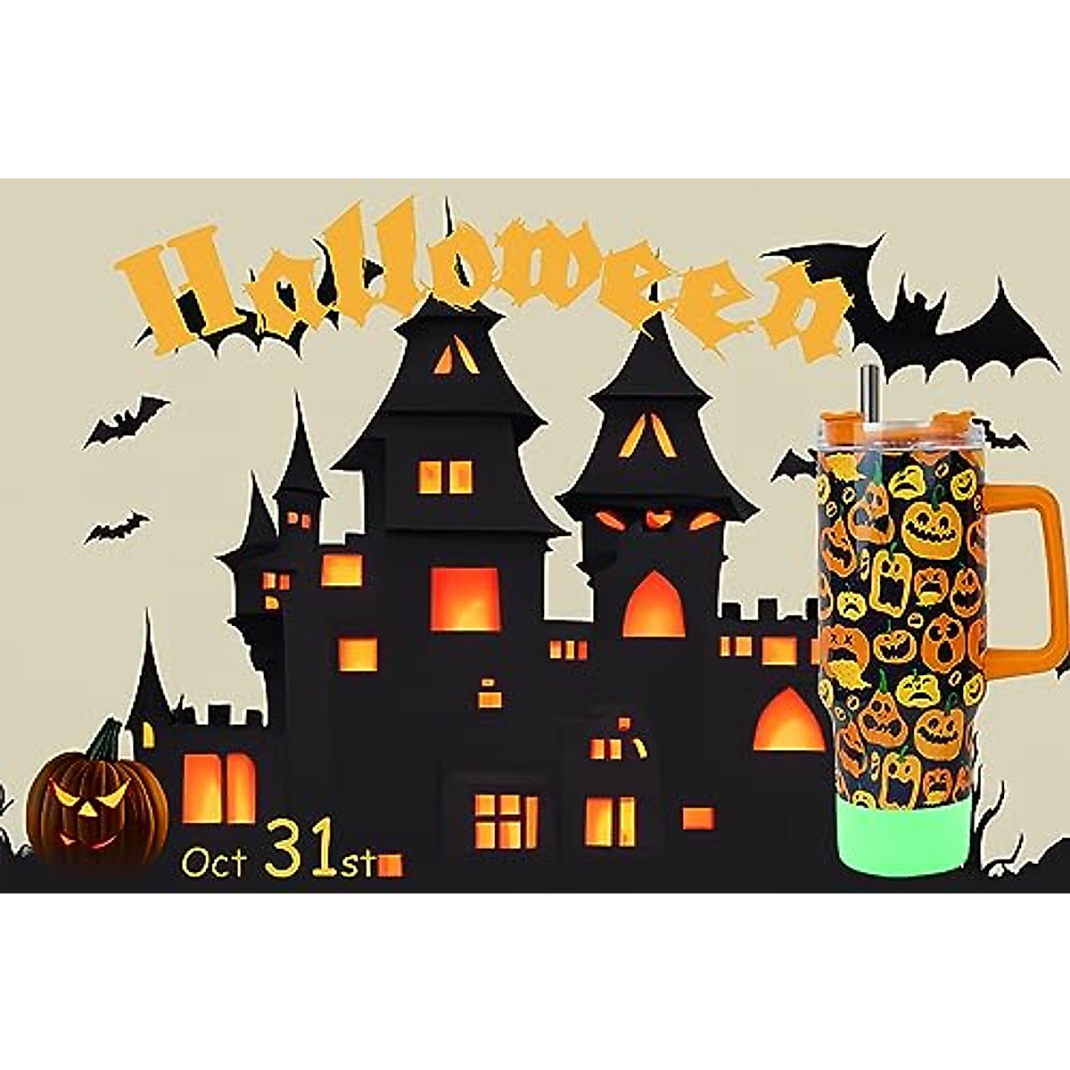 Sekirou 2Pcs Silicone Boot Cover for Stanley H2.0 40/30 oz Tumbler with Handle, Protective Water Bottle Bottom Bumper Cover for Cup Boot Accessories (Halloween Glow)