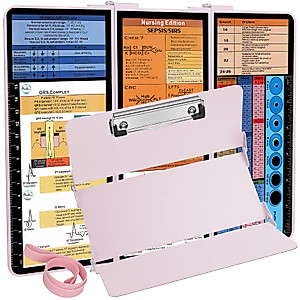 Nursing Clipboard, Nursing Clipboard Foldable with Nursing and Medical Edition Cheat Sheets 3 Layers Aluminum Foldable Clipboard Nursing Notepad for Students, Nurses, Doctors, Nursing Edition (Pink)
