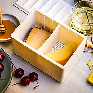 CapaBunga Cheese Vault with Divider - Reusable Artisan Cheese Storage Container for Fridge - Food Grade Silicone Cheese Container 6x4x3.5” - Cheese Keeper for Refrigerator - White Cheese Holder