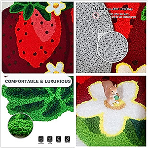 Abreeze Toilet Red Rug Strawberry Kids Rug Colorful Handmade Floor Mats Non-Slip Princess Rugs, 31"x23"