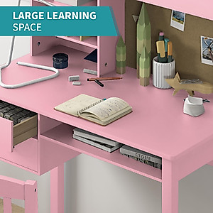 BALUS Kids Desk & Chair Set, Children’s Desk for Bedroom with Drawer for Storage, Kids Craft Table, Study Table for Writing Reading Painting for Boys Girls 7-14 Year Old - Pink