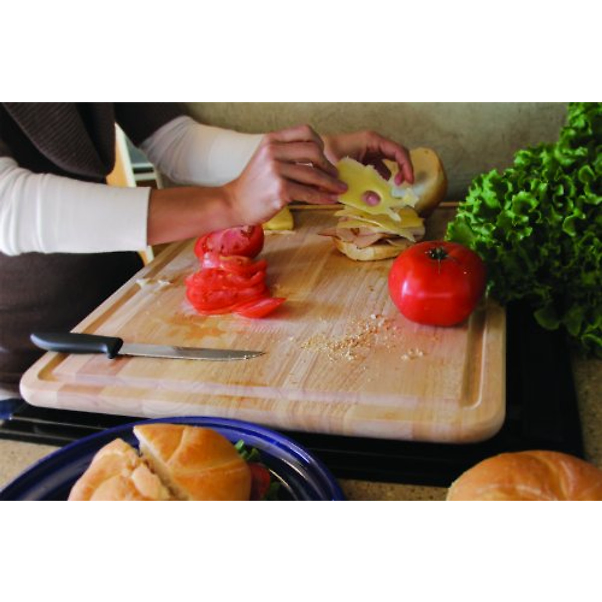 Camco - 43753-A Hardwood Cutting Board and Stove Topper With Non-Skid Backing, Includes Flexible Cutting Mat
