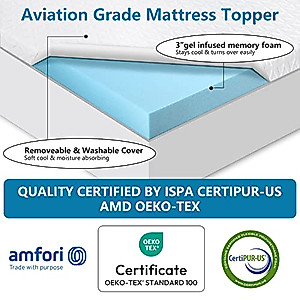 HARNY 3 Inch Gel Memory Foam Mattress Topper Queen Size, High Density Cooling Pad Pressure Relief Bed Topper for Back Pain, with Removable Breathable Soft Bamboo Cover, CertiPUR-US Certified