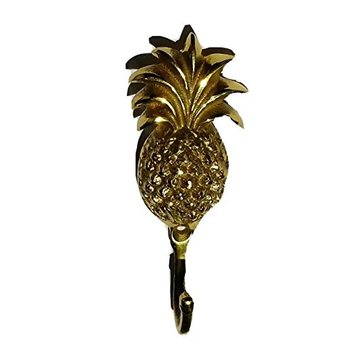 4-1/4" Pineapple Fruit Strong Hook Hanger Shiny Solid Brass Coat Hat Hanger #Q11
