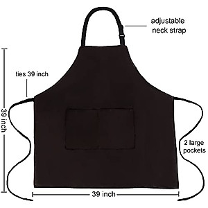 MissOwl Plus Size Adjustable Bib Apron Waterdrop Resistant with 2 Pockets Extra Large Chef Apron Kitchen Cooking for Women Men Black