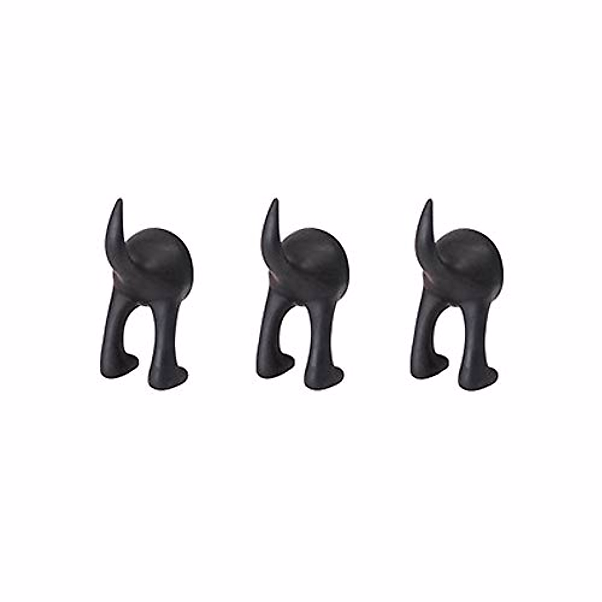 HAPPY COASTER CARDS Set of 3 Dog Tail Hooks Hat Coat Key Wall Mounted Hanger (Black)