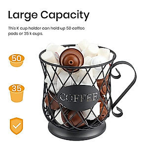 K Cup Holder Coffee Pod Holders for 35 Kcups Keurig Storage Organizer Coffee Bar Accessories for Counter - Matte Black