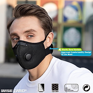 BASE CAMP Upgrade M Plus Mesh Silver and Black Dust Mask, Breathable Reusable Dust Face Mask with Valves and 6 Activated Carbon Filters (2 Silver)