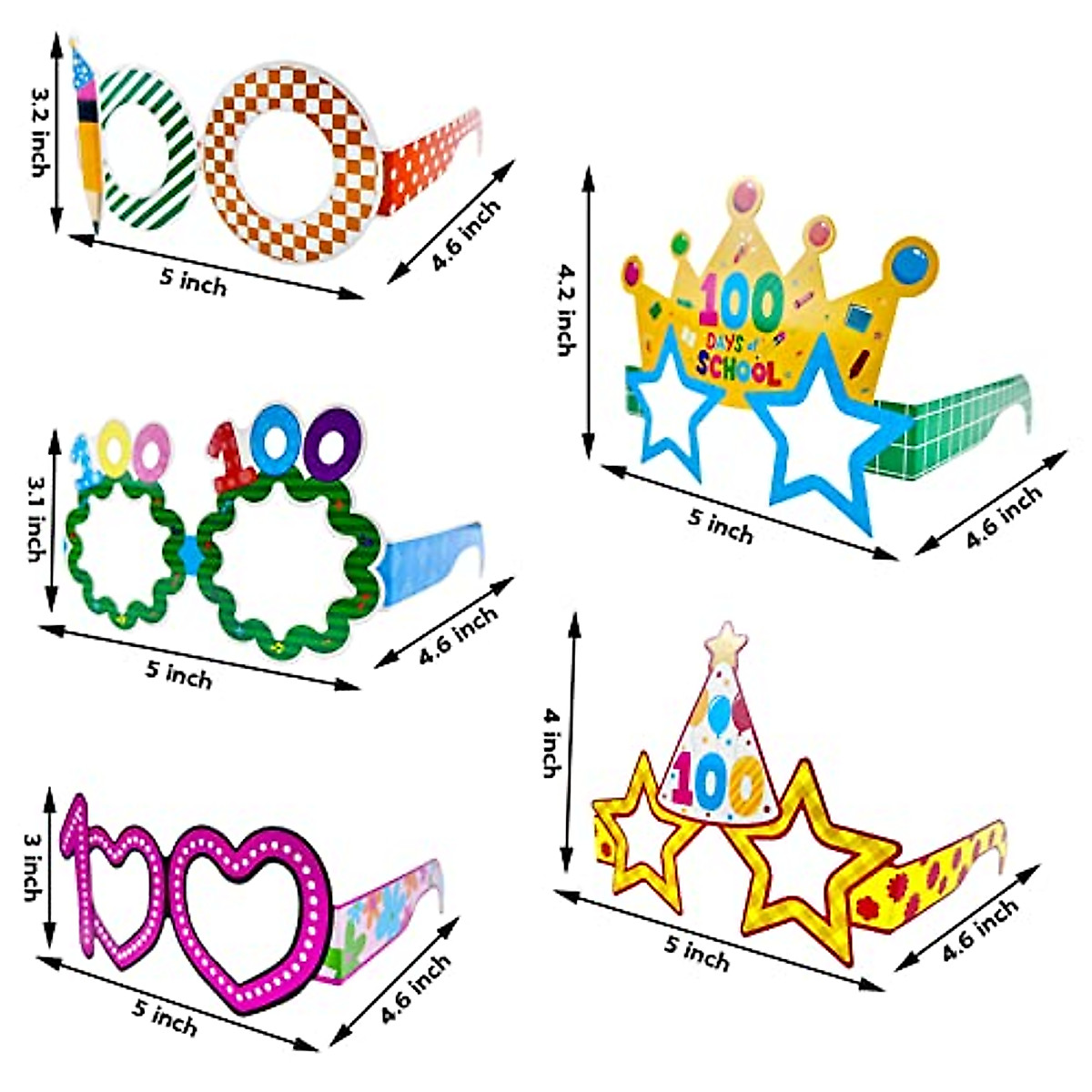 RFM4S 100th Day of School Glasses 36 PCS 100 Days of School Paper Glasses for Kids Colorful 100 Days of School Decorations Photo Booth Props 100 Days of School Celebration Party Favors