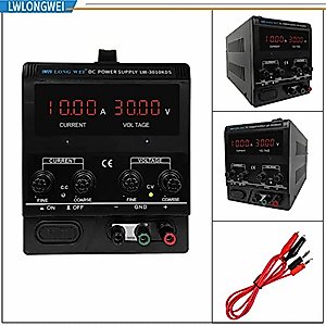 Lwlongwei DC Power Supply Variable, 30V 10A 300W Adjustable Switching Regulated DC Bench Power Supply with 4-Digits LED Power Display Coarse and Fine Adjustments